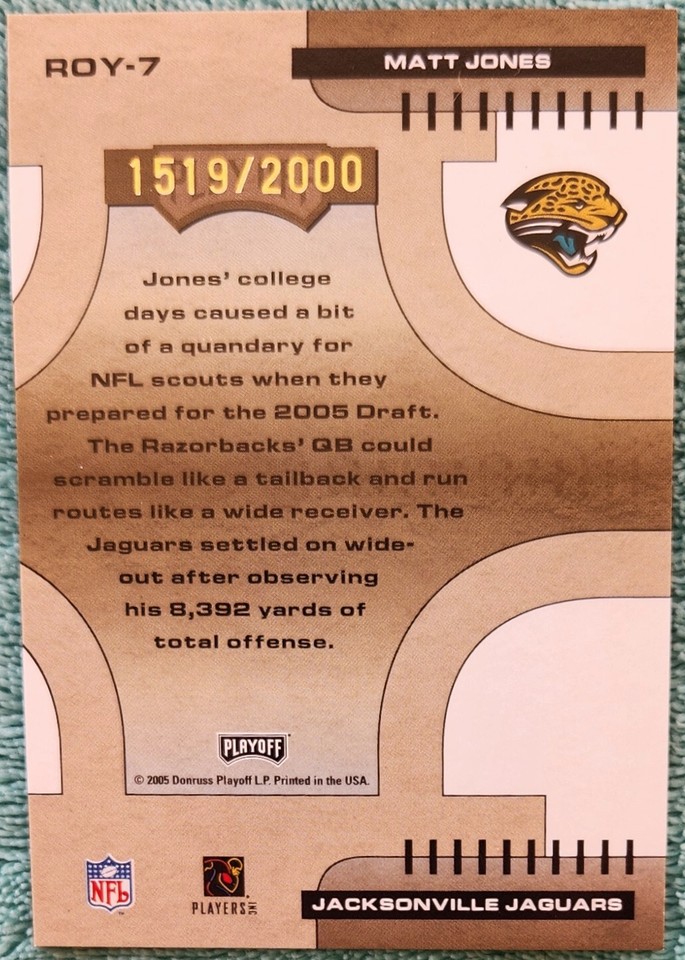Matt Jones Jacksonville Jaguars 2005 Playoff Contenders Football Card ...