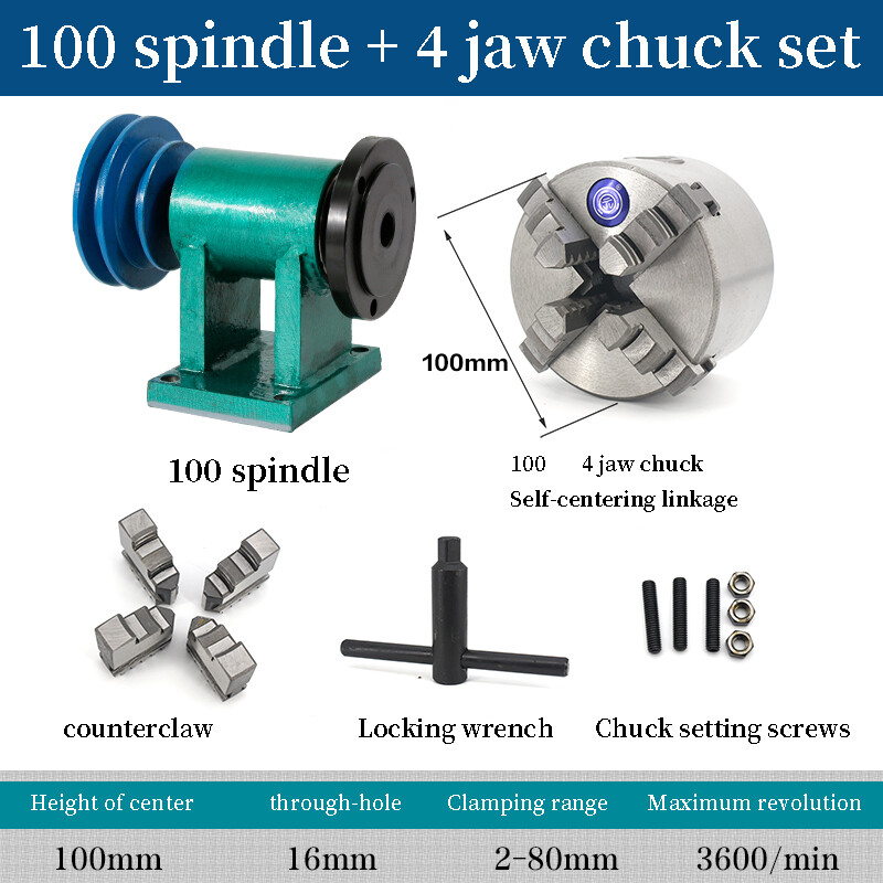 80 100mm Lathe Spindle Assembly 3 4 jaw Chuck Flange Pulley Lathe ...