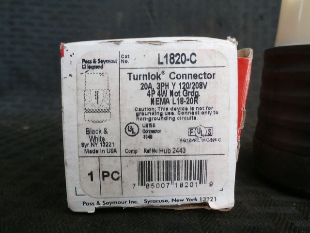 Pass & Seymour L1820-c Turnlok Connector Hub 2443 20a 120/208v L18-20r ...