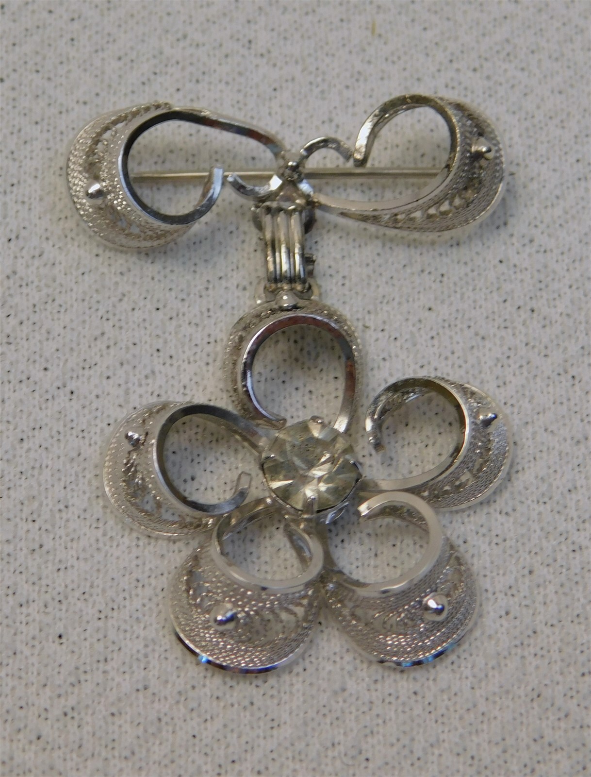 Vtg Am Lee Sterling Silver Filigree Flower Rhinestone… - Gem