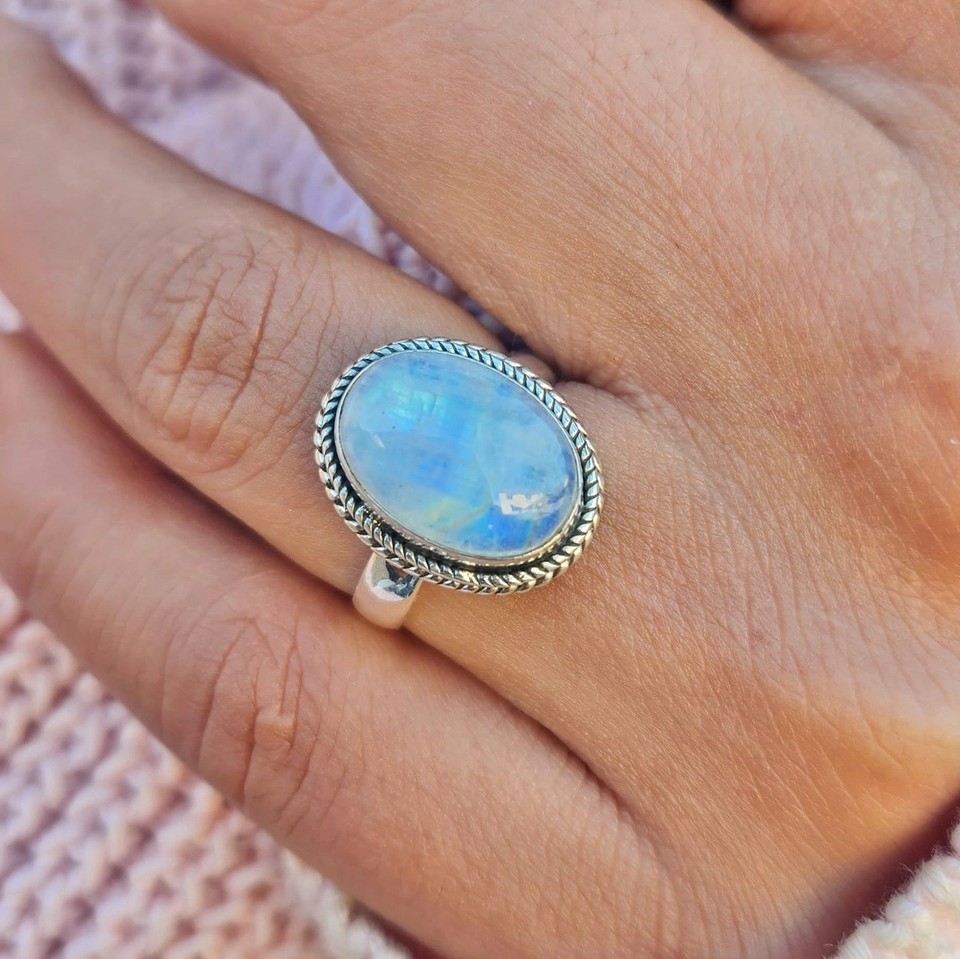Genuine Moonstone Ring 925 Sterling Silver Statement Ring Ships From ...