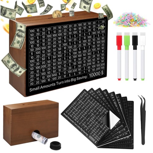 Larger Wooden Money Box for Cash 10,000 and Multiple Savings Goals Cash ...