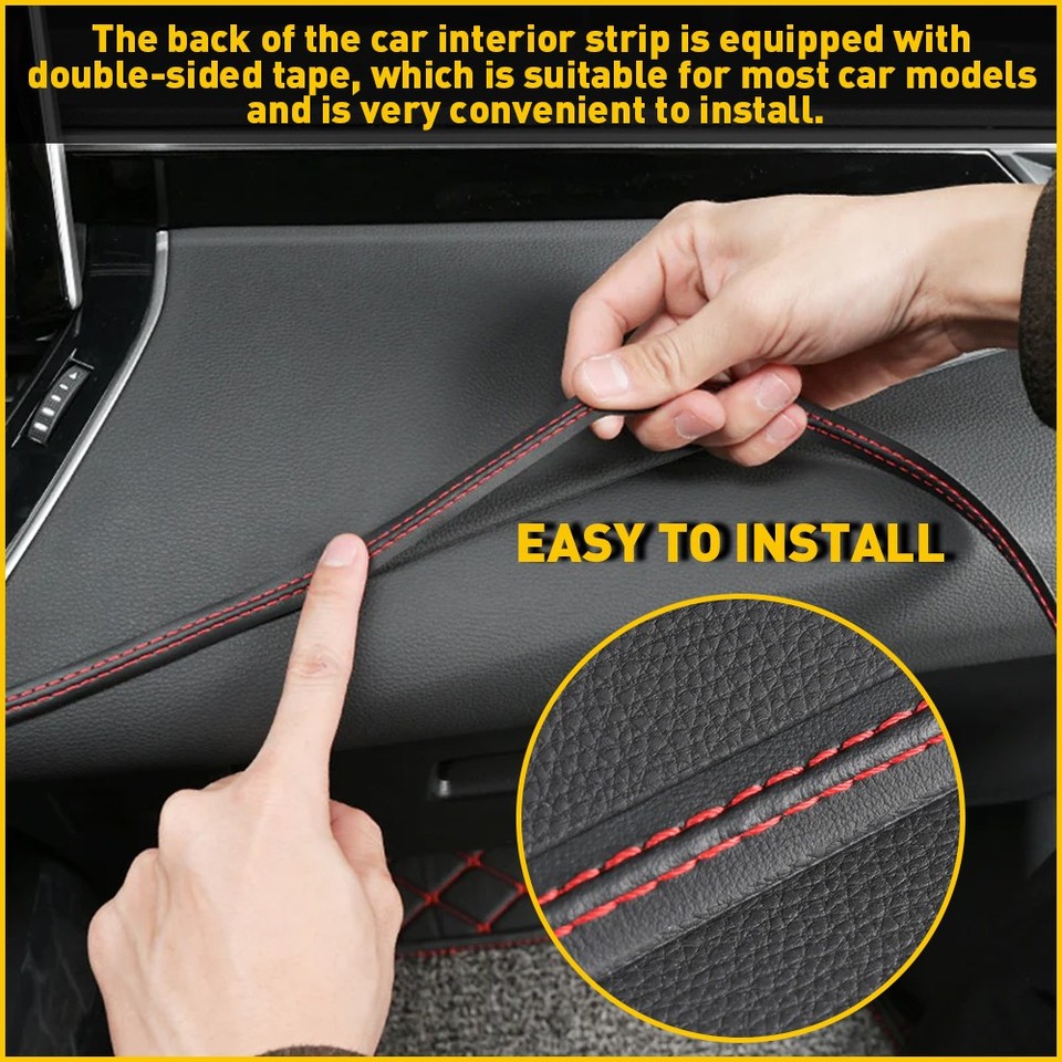 2M PU Leather Car Dashboard Decor Line Strip Sticker Moulding Trim ...