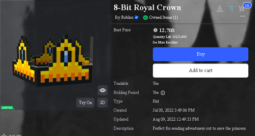 roblox lim 8-Bit Royal Crown for discount QUICK | eBay