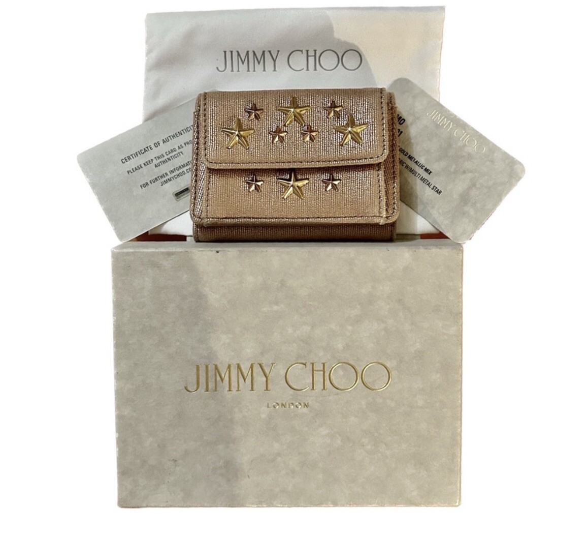 JIMMY CHOO NEMO STAR STUD METALLIC DENIM TRIFOLD WALL… - Gem