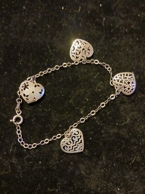 925 Sterling Silver 3D Heart Charm Bracelet 7” | eBay