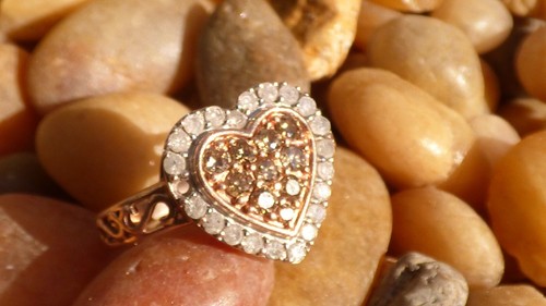 CHAMPAGNE AND WHITE DIAMOND 10K ROSE GOLD HEART RING AGTW 3.5 CTS SZ 8 ...