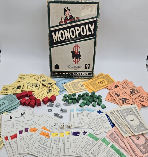 Vintage 1954 Popular Edition Monopoly Small Green Box Game Tokens ...