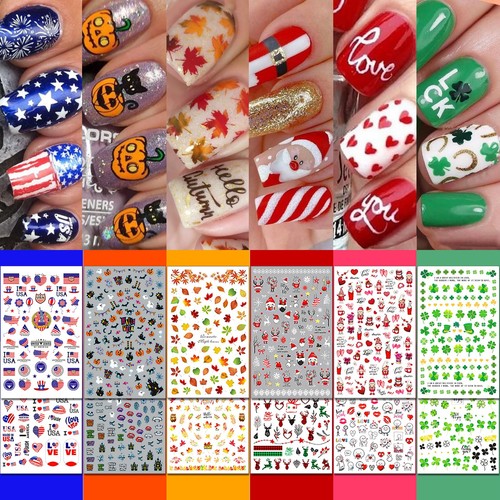 IDDFEVE 30 Sheets All Holiday Nail Art Stickers, Variety 6 Holiday, 30 ...