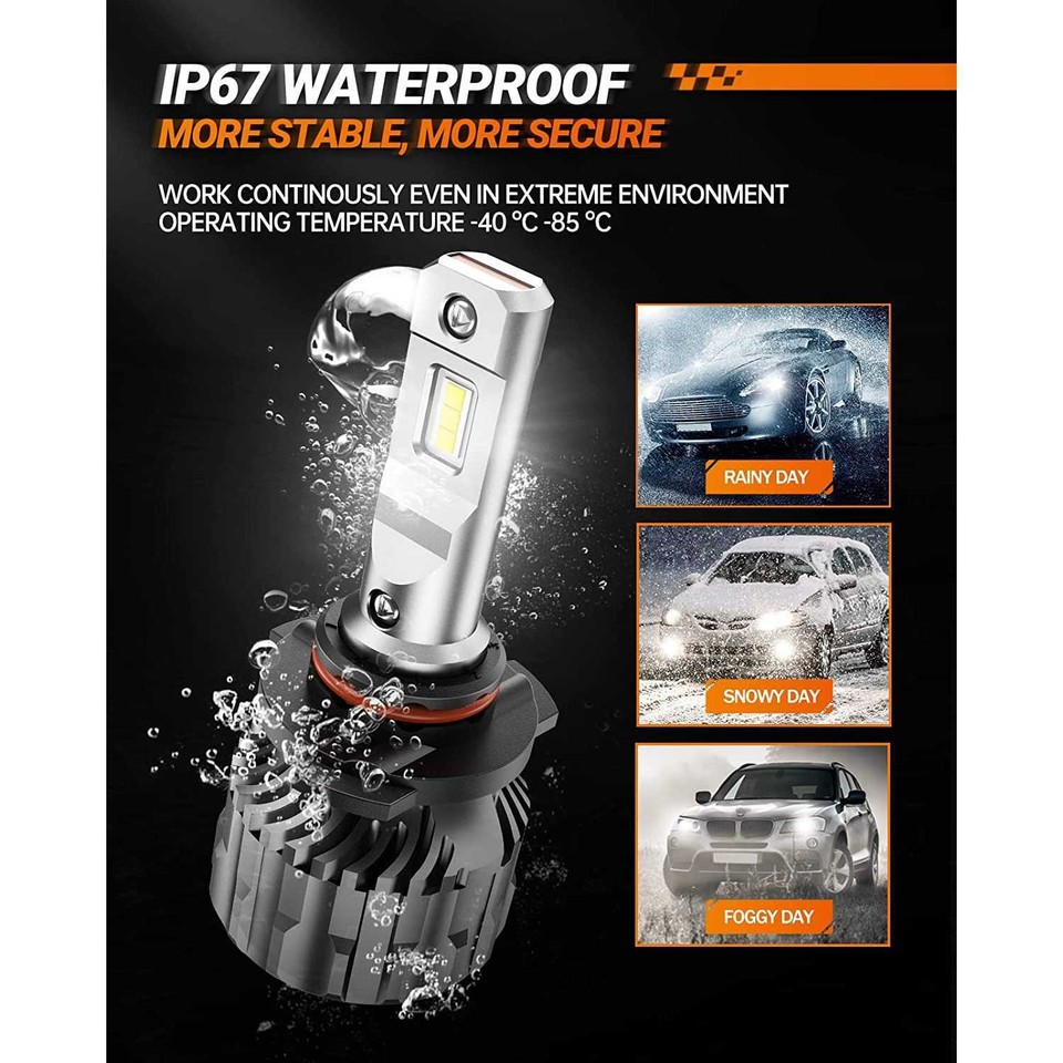 SEALIGHT S6 9006/HB4 70W 6500K Bright White LED Headlight Bulbs IP67 ...