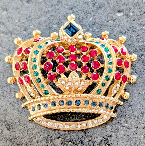 Vintage Gold Tone Signed KJL Kenneth Jay Lane Rhinestone Ruby Royal Crown Brooch | eBay
