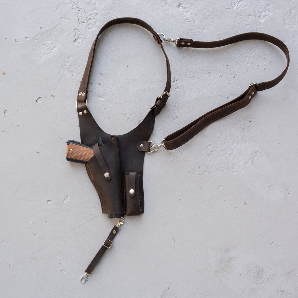 Leather shoulder revolver holster, Shoulder sling gun holster, Leather ...