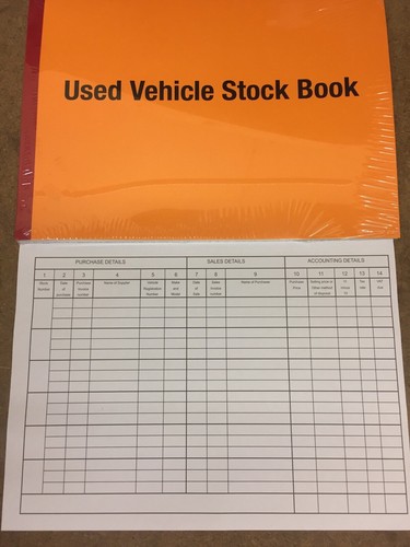 O VAT Used vehicle stock book car sales van bike record s accounting ...