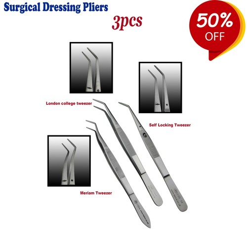 SURGICAL TWEEZERS SET TISSUE LOCKING DISSECTING FORCEPS COTTON ...