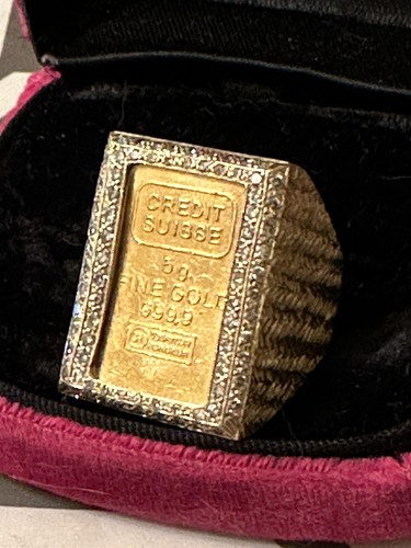 Huge 18K Gold And Diamond Ring With 5 Gram .999 Gold Ingot | eBay