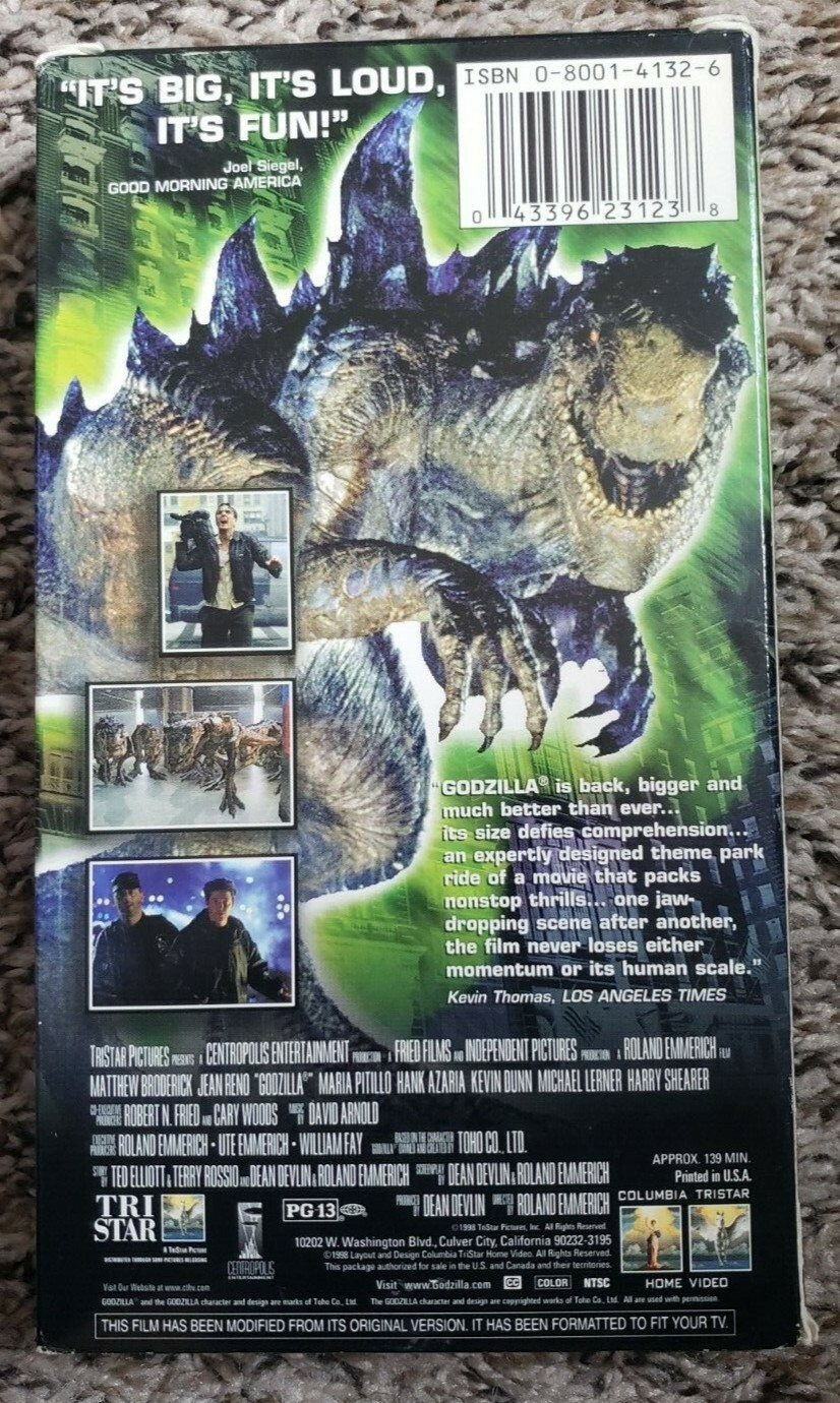 Godzilla (1998) VHS, Columbia Tristar Home Entertainment, CULT ACTION ...