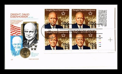 US COVER PRESIDENT DWIGHT D EISENHOWER FDC PLATE BLOCK HOUSE OF FARNAM ...