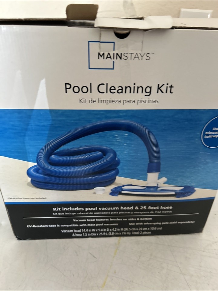 Mainstays 2PC Pool Cleaning Kit,UV resistant, vacuum head and 25 Ft ...