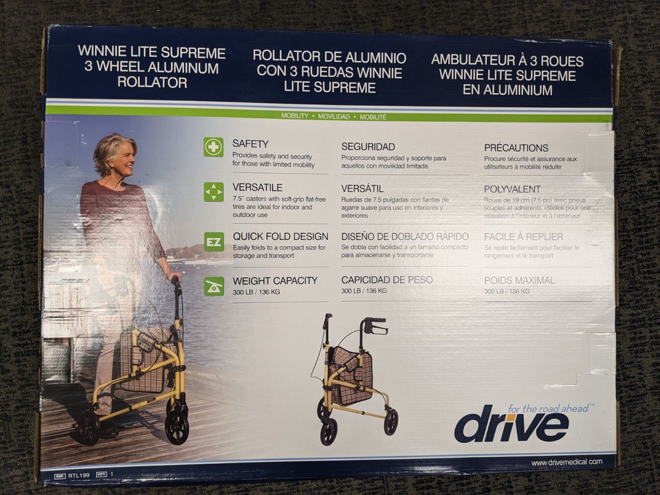 Drive Medical Winnie Lite Supreme 3 Wheel Rollator Rolling Walker, Tan ...