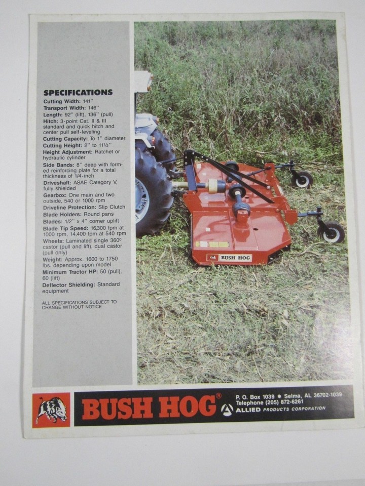 Bush Hog 2512 Series Rotary Cutters Booklet Brochure Pamphlet Sales ...