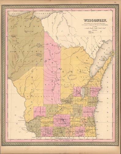 1850 Wisconsin by Mitchell antique map ~17.4" x 13.7" Hand colored ...