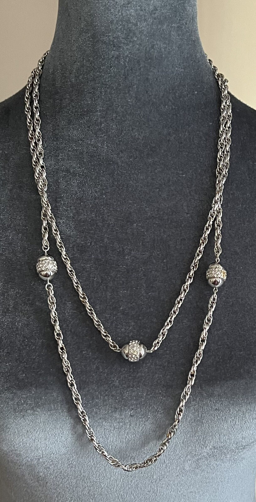 Vintage MONET Shiny Silver Tone Chain • Extra Long 54… - Gem