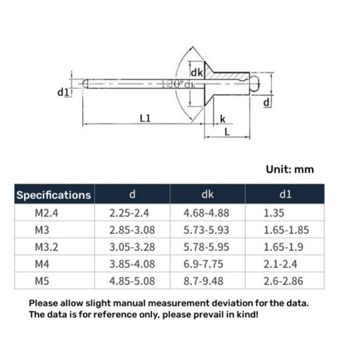 Countersunk Head Pop Rivets Open Blind Aluminium/Stainless Steel 2.4/3 ...