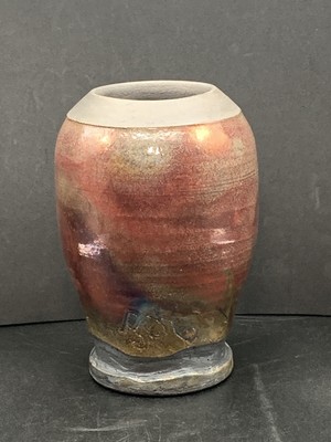 Raku pottery vase signed by artist JPEK or PJEK metallic glaze 6" art ...