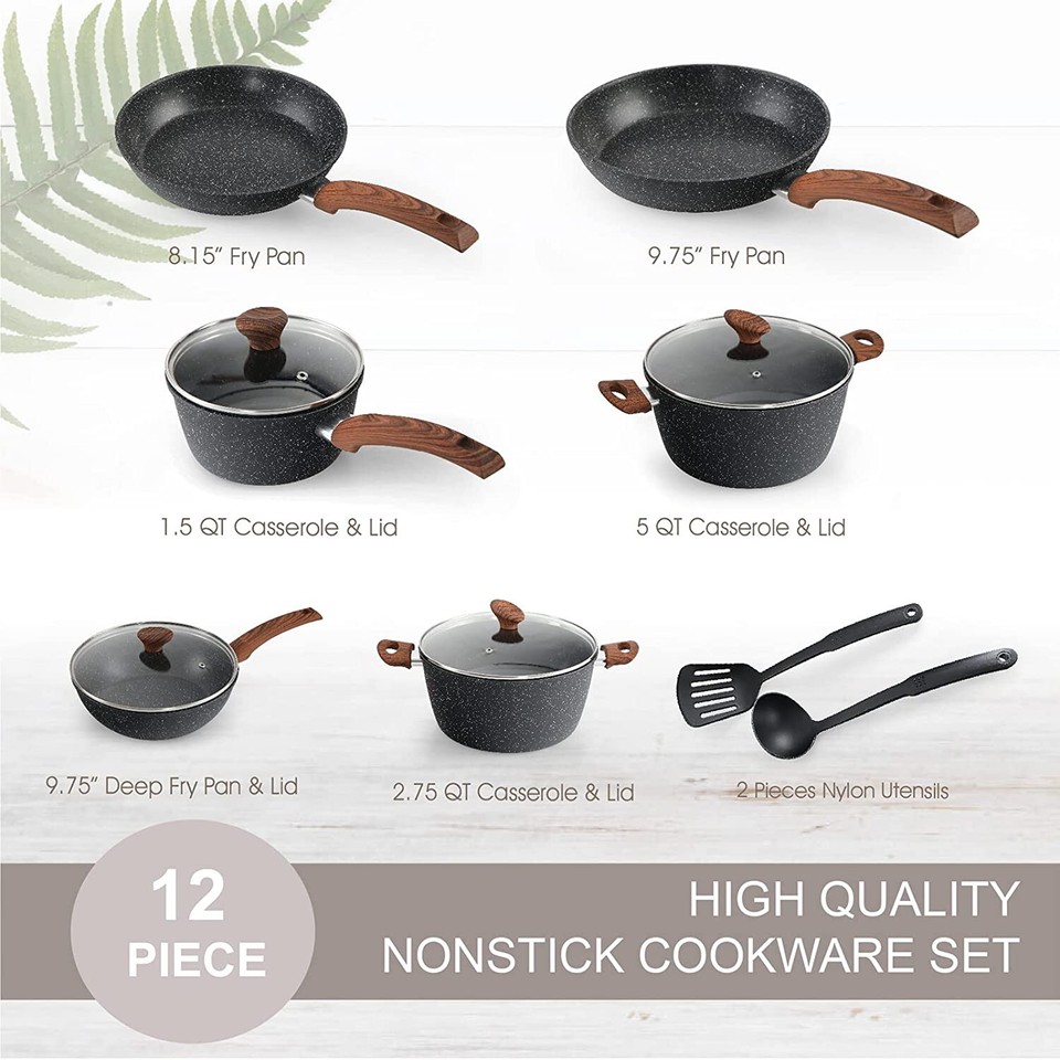 12Piece Pots and Pans Set Nonstick Induction Cookware Set Granite ...