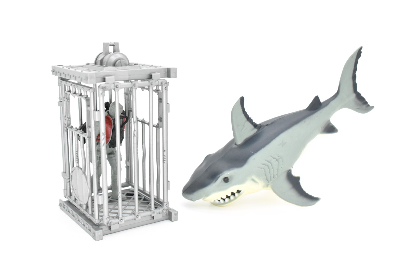 Shark Cage Diver and Cage Rubber Set Toys, Model Realistic Ocean Action ...