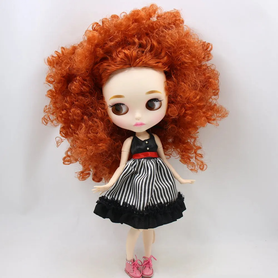 BJD Nude Blythe Doll White Skin Jointed Matte Face Eyebrows Afro Red ...