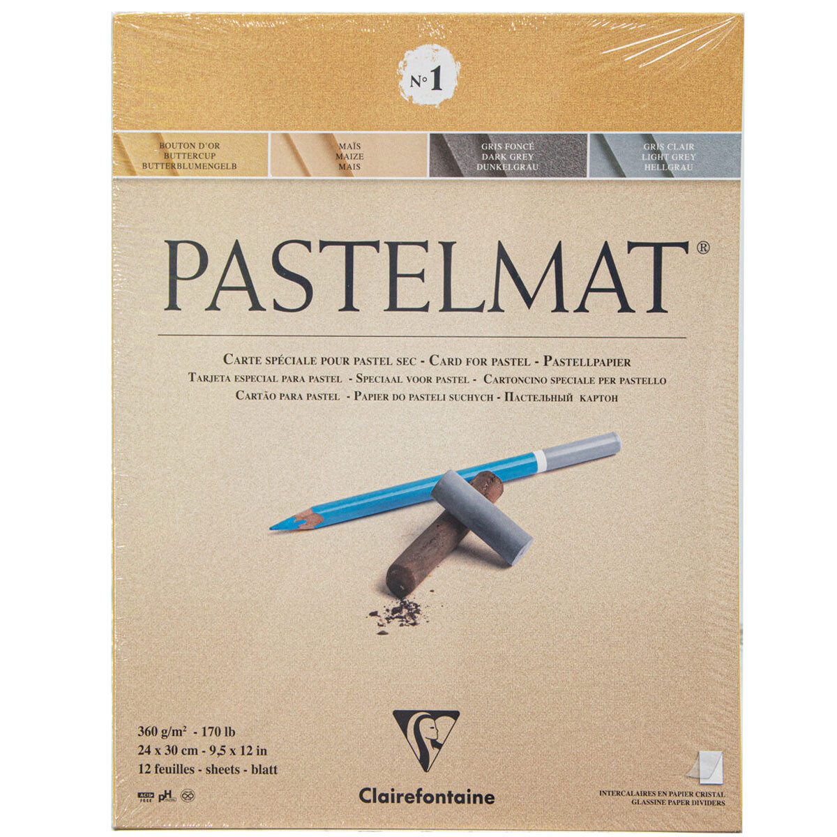 Clairefontaine Pastelmat Pad No.1 24x30 cm 12 Sheets 4 Different Shades ...