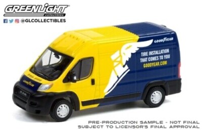 2019 RAM PROMASTER VAN YELLOW & BLUE GOODYEAR 1/64 MODEL GREENLIGHT ...