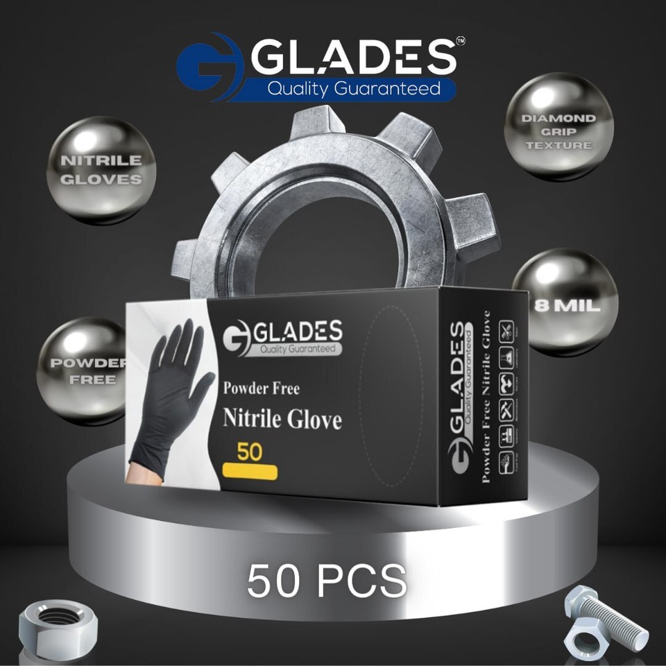 GLADES™ Black Heavy-Duty Nitrile Gloves Industrial Work 8mil 50/100/500/1000PCS | eBay