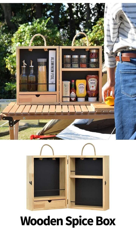 FIELDOOR Wooden Spice Cutlery Box Outdoor Camping Cooking Tool Portable Case BBQ | eBay