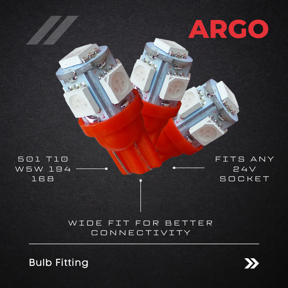 24v 501 Led Red Side Light 507 W5W 5 Smd T10 Hella Spot Capless Bulbs ...