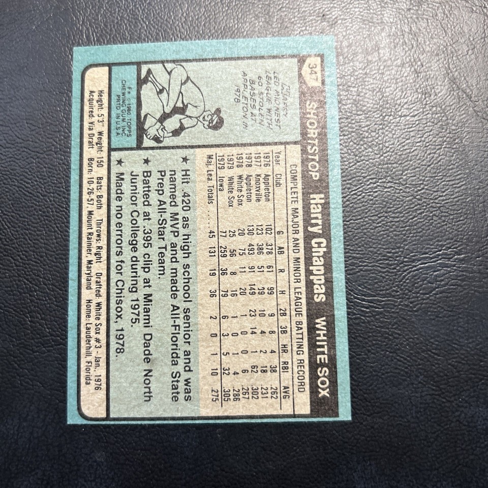 #347 Harry Chappas 1980 Topps Baseball Card Cb20 Chicago White Sox b20 ...