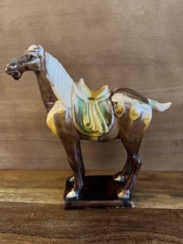 Vintage Brown Chinese Tang Dynasty Drip Style Glaze Ceramic War Horse ...