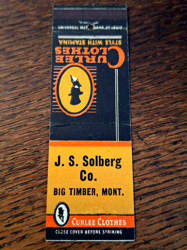 Vintage Matchbook: Curlee Clothes, J.S. Solberg Co, Big Timber, MT | eBay