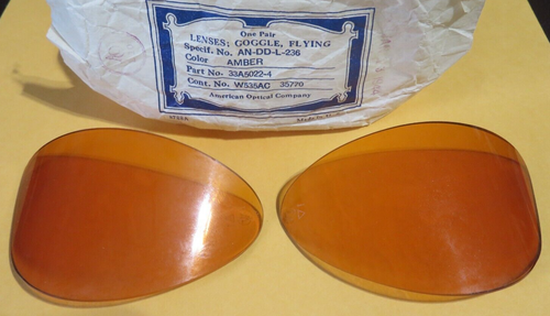 NOS Authentic WWII Amber American Optical Flying Goggle Glass Lenses ...