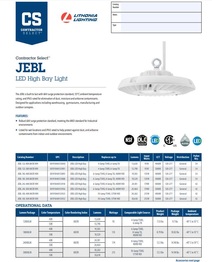 Lithonia JEBL 30L 40K 80CRI WH 218W LED High Bay, 30000 Lumens, 4000K ...
