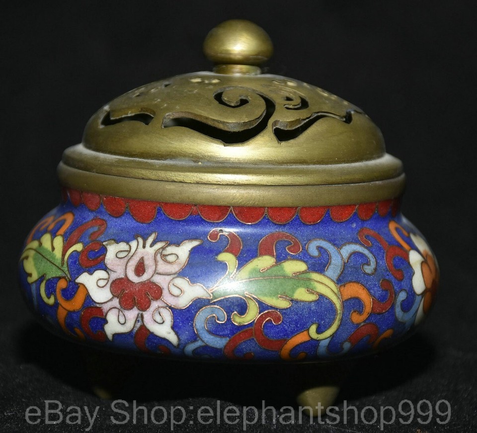 4.4" Old Chinese Copper Cloisonne Dynasty Palace Flower Incense Burner ...