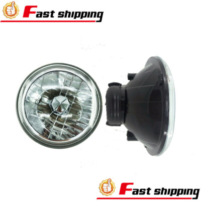 Pair 7"Inch Universal Round Cut Chrome Clear Glass Lens Diamond ...