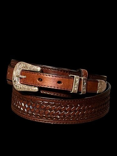 Genuine Embossed Brown Leather Ranger Belt Western Leather Casual Belts ...