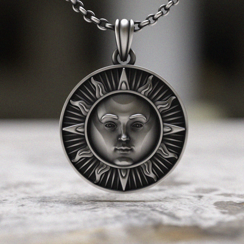 Celestial Sun Face Pendant | Handcrafted 925 Sterling Silver Solstice ...