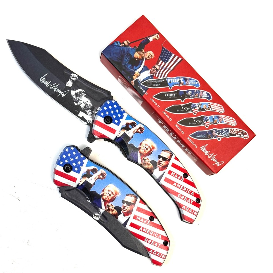 8.5” Trump 2024 President FIGHT with fist Folding Pocket Knife -T8 | eBay