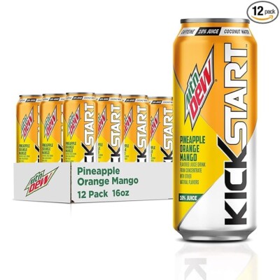 Mountain Dew Kickstart, Pineapple Orange Mango 10% Juice 16 fl oz (Pack of 12) | eBay