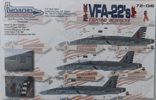Two Bobs Decals 1/72 F/A-18C VFA-22 Fighting Redcocks #72-016 OOP/HTF ...