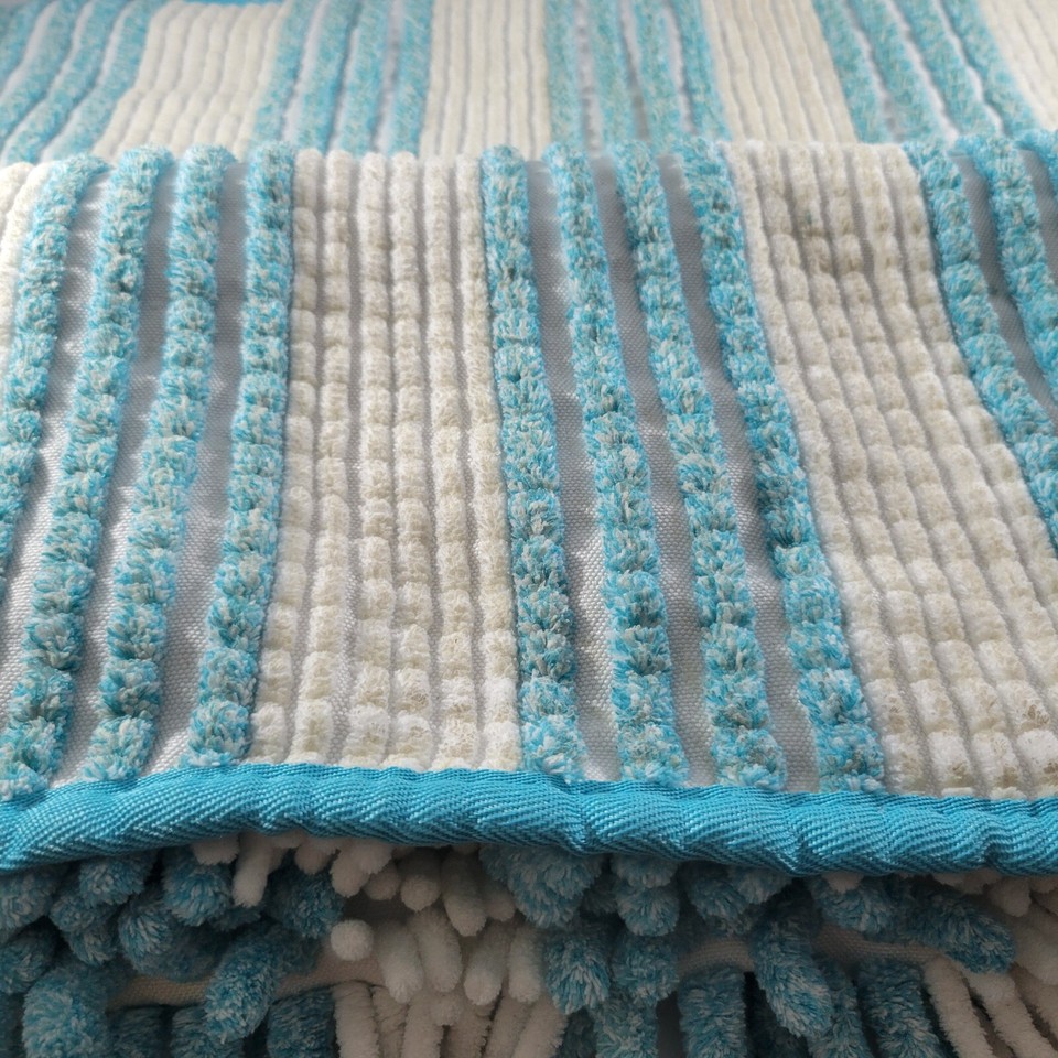 Bath Rug Blue White Striped 22X17in. | eBay