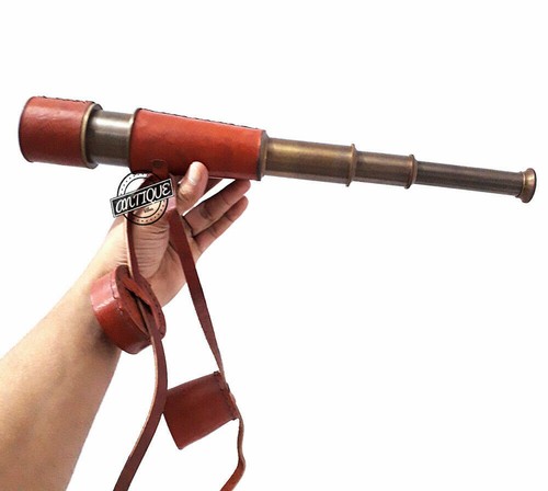 ANTIQUE BRASS TELESCOPE LEATHER PIRATE / SAILOR SPYGLASS VINTAGE SCOPE ...